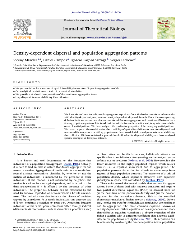 (PDF) Density-dependent dispersal and population aggregation patterns