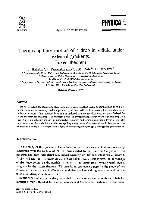 (PDF) Thermocapillary motion of a drop in a fluid under external gradients. Faxén theorem