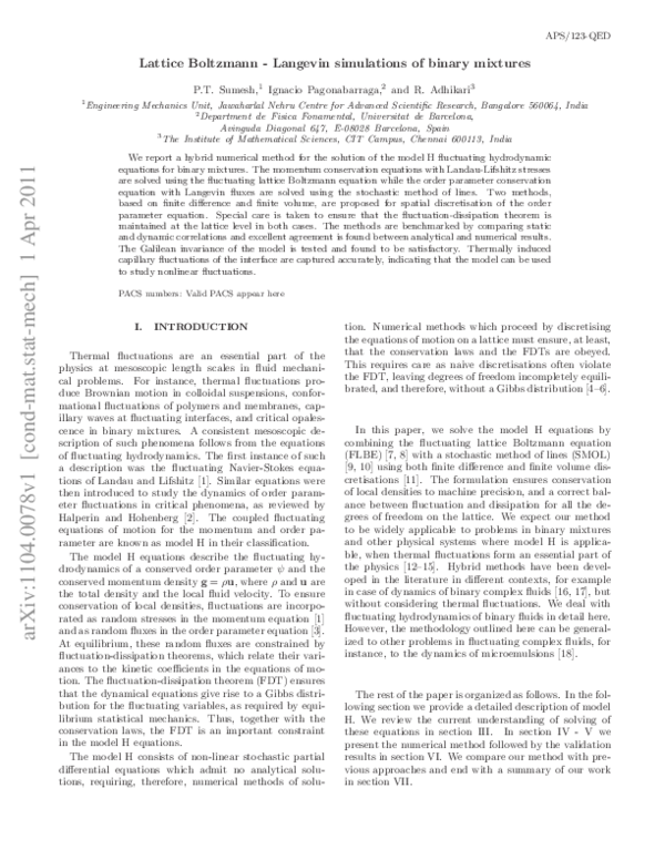 Pdf Lattice Boltzmann Langevin Simulations Of Binary Mixtures