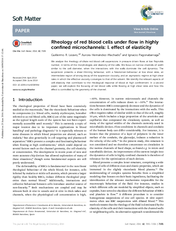 (PDF) Rheology of red blood cells under flow in highly confined ...