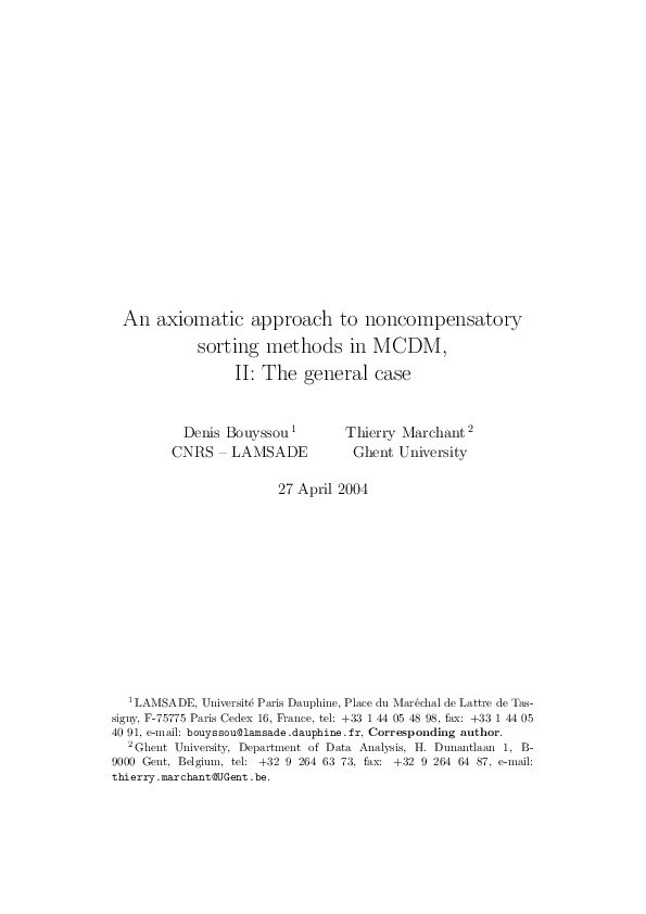 (PDF) An axiomatic approach to noncompensatory sorting methods in MCDM ...