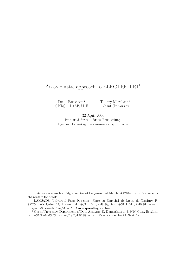 (PDF) An axiomatic approach to ELECTRE TRI