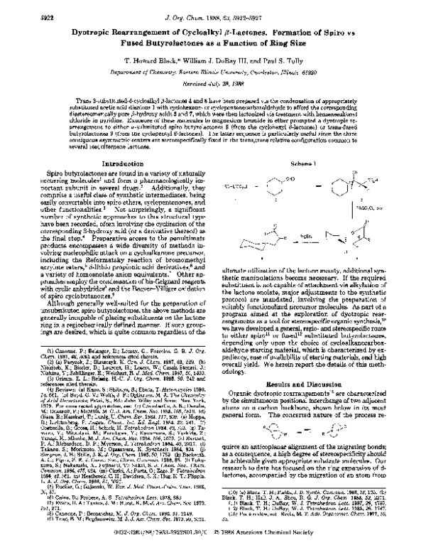 (PDF) Dyotropic rearrangement of cycloalkyl .beta.-lactones. Formation ...