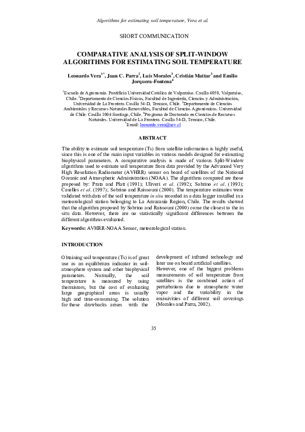 Pdf Comparative Analysis Of Split Window Algorithms For Estimating