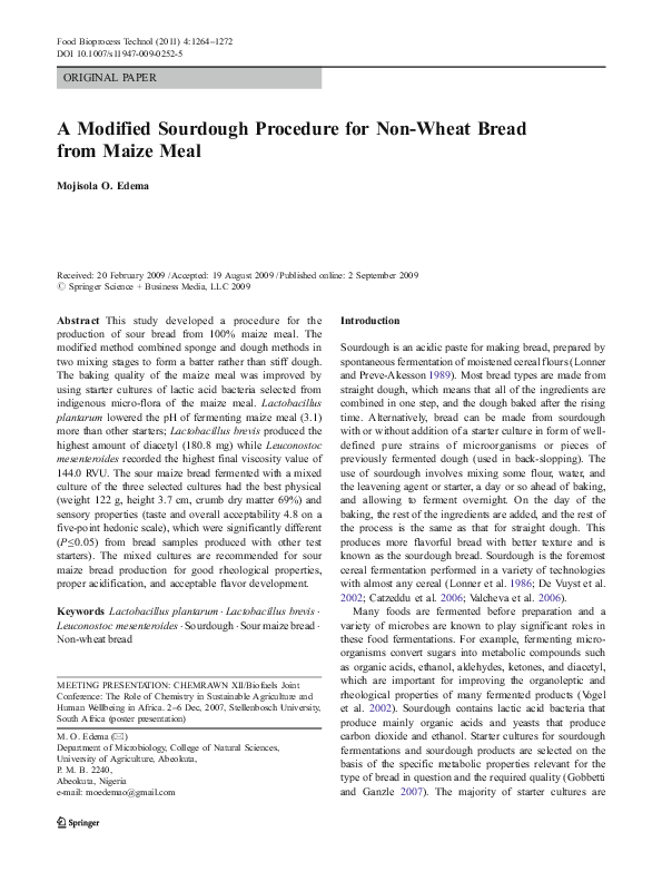 (PDF) A Modified Sourdough Procedure for Non-Wheat Bread from Maize Meal