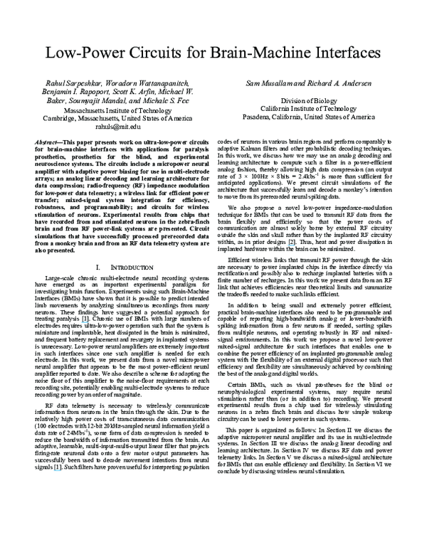 (PDF) Low-Power Circuits for Brain-Machine Interfaces