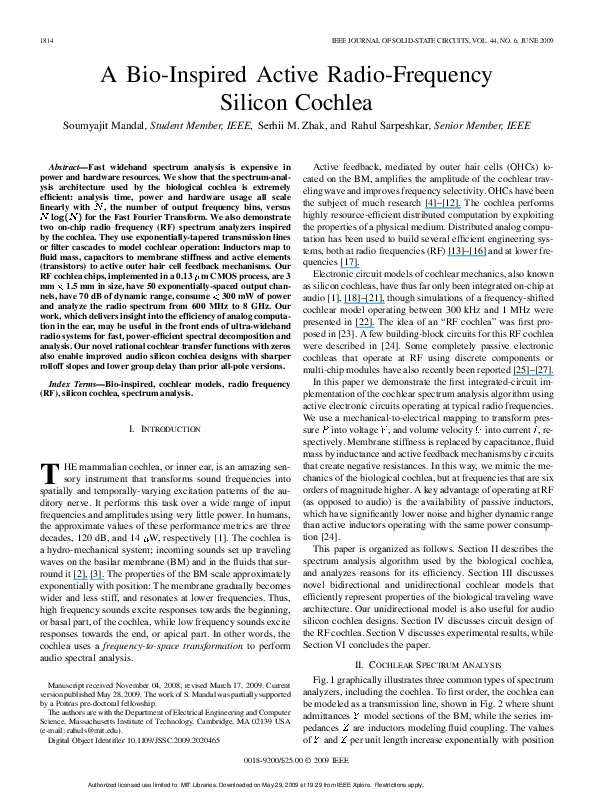 (PDF) A Bio-Inspired Active Radio-Frequency Silicon Cochlea
