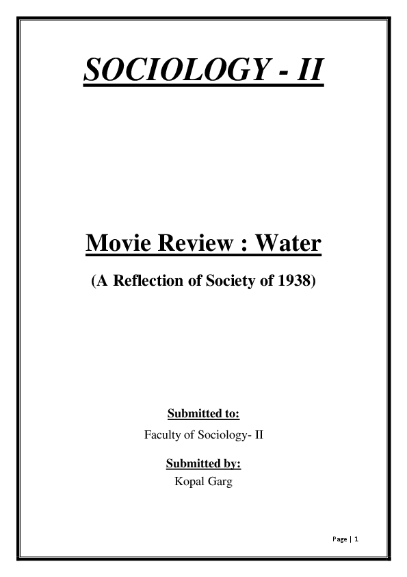 (PDF) Movie Review : Water (A Reflection of Society of 1938)