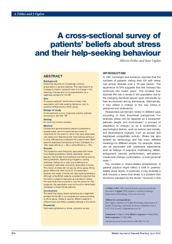 (PDF) A cross-sectional survey of patients' beliefs about stress and ...