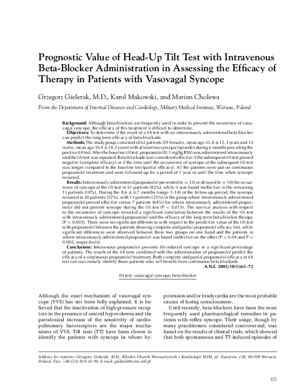 (PDF) Prognostic Value of Head-Up Tilt Test with Intravenous Beta ...