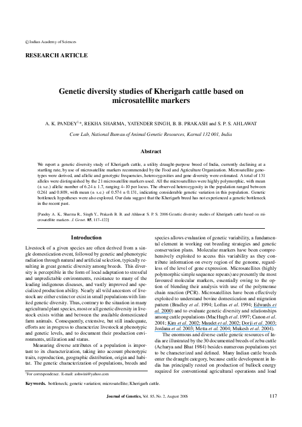 (PDF) Genetic diversity studies of Kherigarh cattle based on ...
