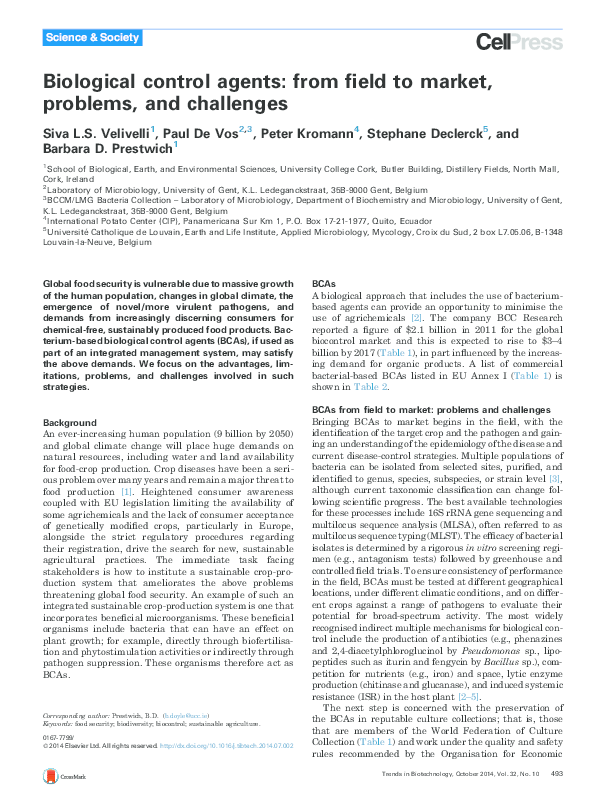 (PDF) Biological control agents: from field to market, problems, and challenges