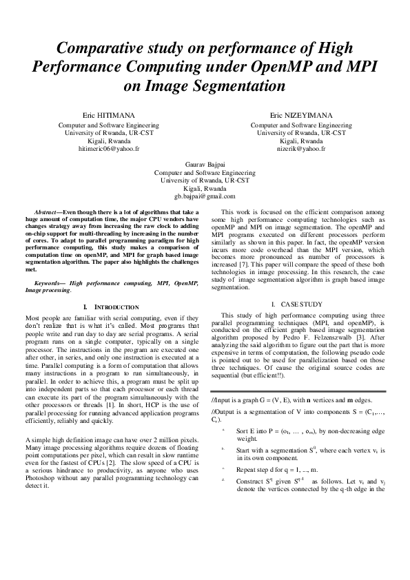 (PDF) Comparative study on performance of High Performance Computing under OpenMP and MPI on ...
