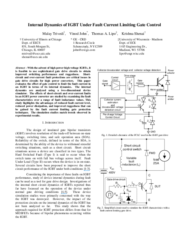 Pdf Internal Dynamics Of Igbt Under Fault Current Limiting Gate Control