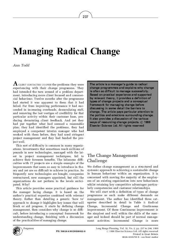 (PDF) Managing radical change