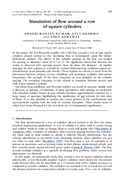 (PDF) Simulation of flow around a row of square cylinders