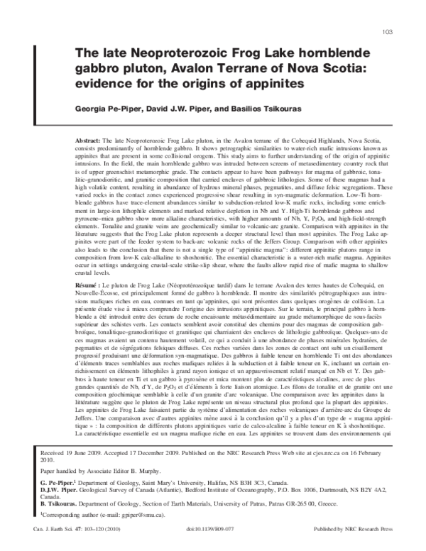 (PDF) The late Neoproterozoic Frog Lake hornblende gabbro pluton ...