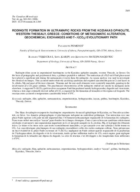 (PDF) RODINGITE FORMATION IN ULTRAMAFIC ROCKS FROM THE KOZIAKAS ...
