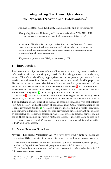 (PDF) Integrating Text and Graphics to Present Provenance Information