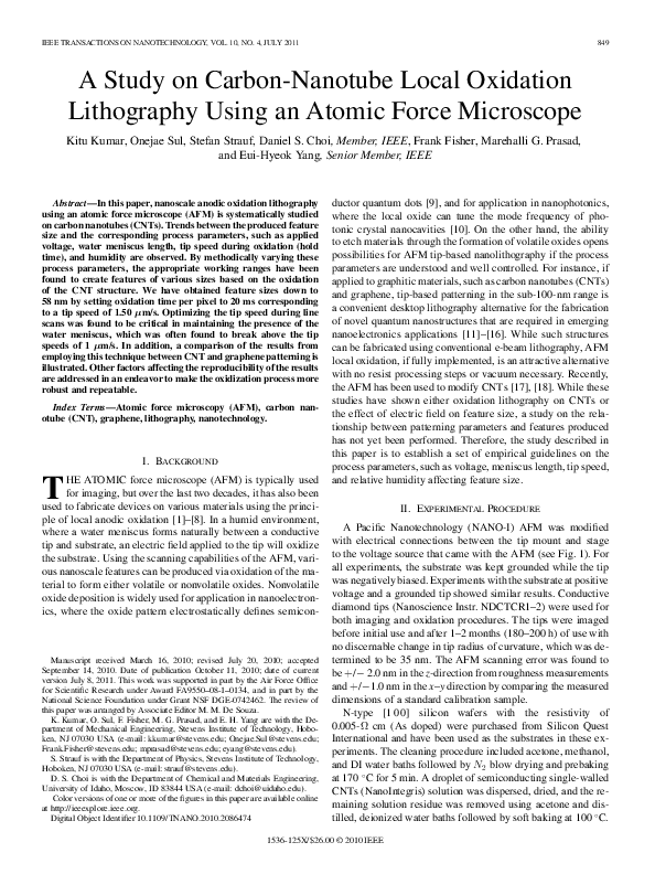 (PDF) A Study on Carbon-Nanotube Local Oxidation Lithography Using an ...