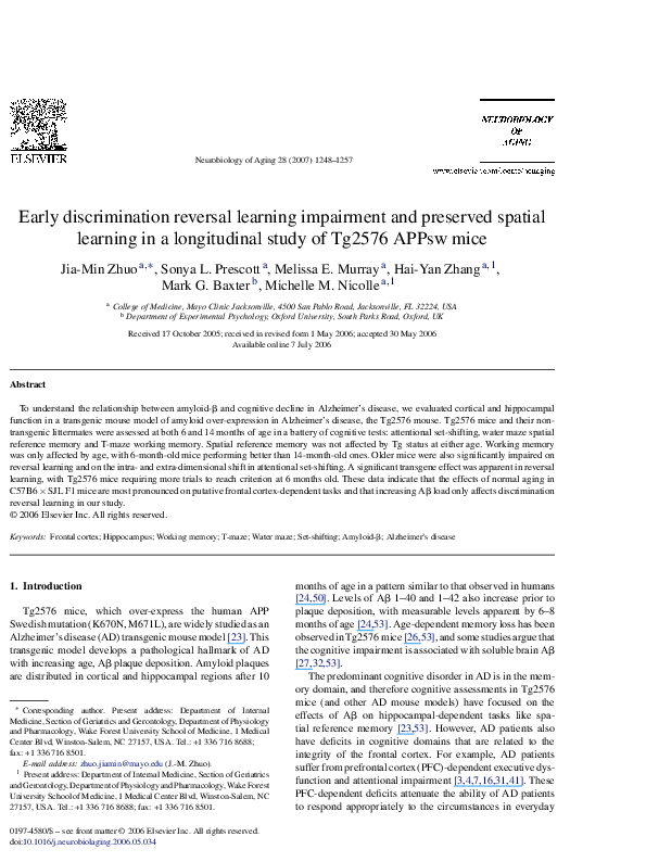 (PDF) Early discrimination reversal learning impairment and preserved ...