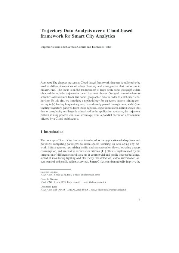 Pdf Trajectory Data Analysis Over A Cloud Based Framework For Smart City Analytics