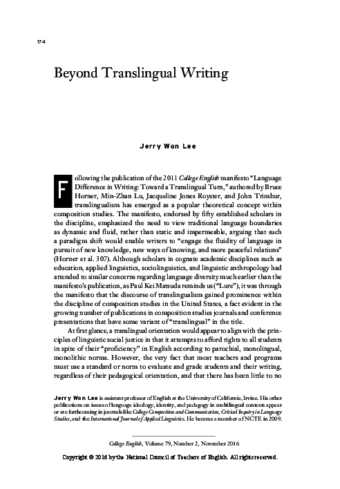 (PDF) Beyond Translingual Writing