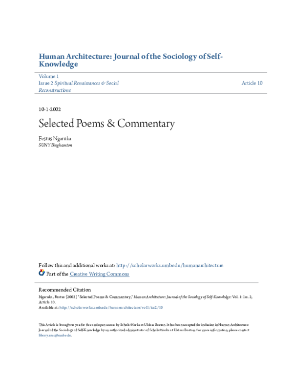 (PDF) Selected Poems & Commentary