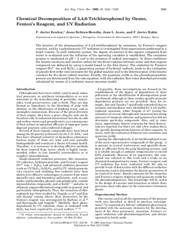 (PDF) Chemical decomposition of 2,4,6-trichlorophenol by ozone, Fenton ...