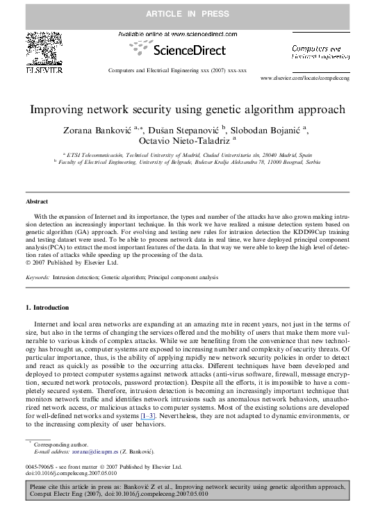 Pdf Improving Network Security Using Genetic Algorithm Approach