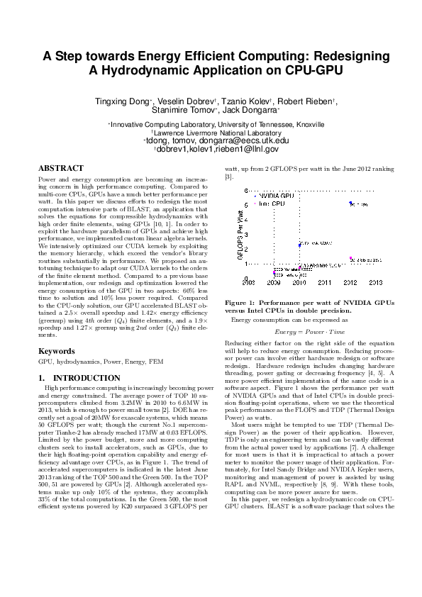 Pdf A Step Towards Energy Efficient Computing Redesigning A Hydrodynamic Application On Cpu Gpu