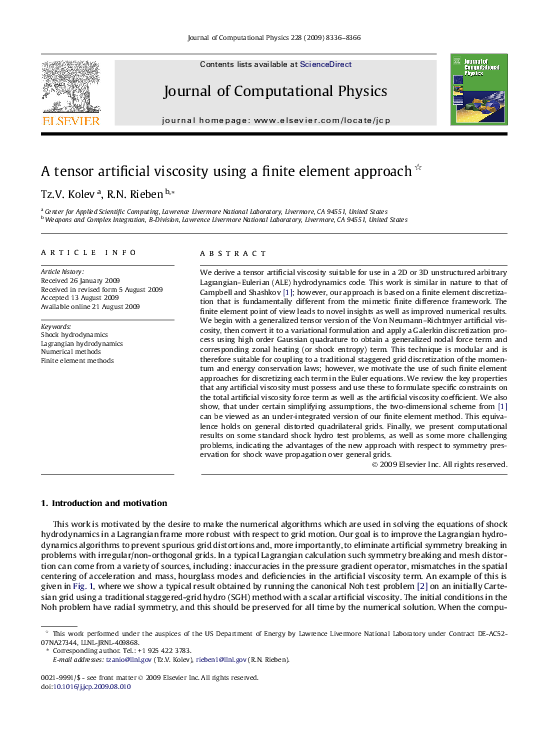 Pdf A Tensor Artificial Viscosity Using A Finite Element Approach