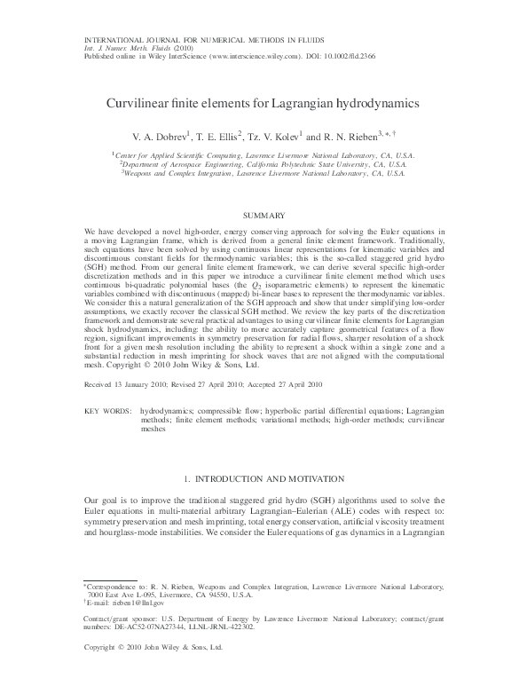 (PDF) Curvilinear finite elements for Lagrangian hydrodynamics
