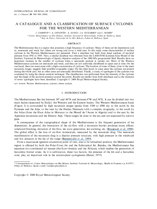 (PDF) A catalogue and a classification of surface cyclones for the ...
