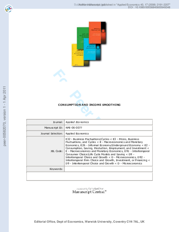 (PDF) Consumption and income smoothing