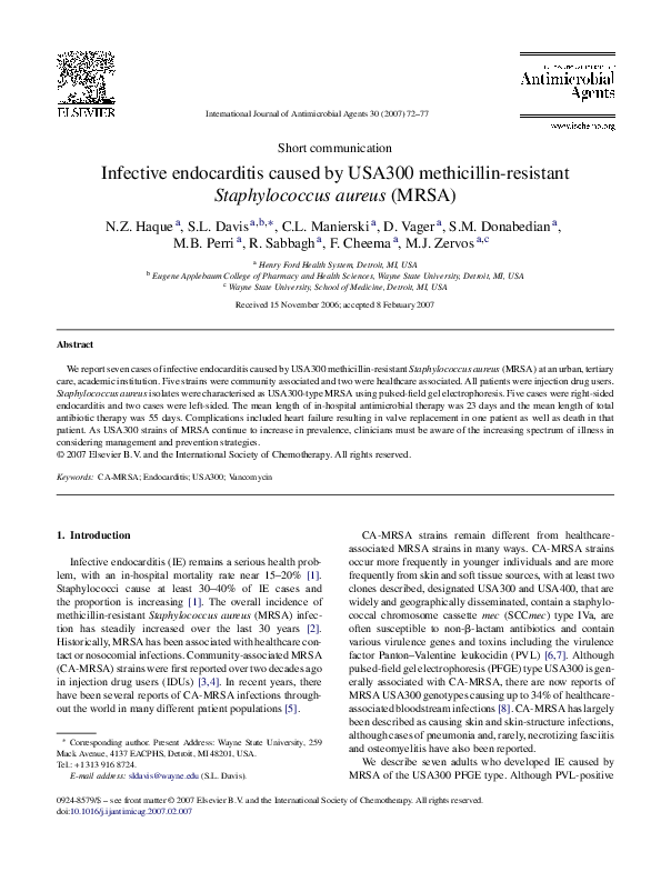 (PDF) Infective endocarditis caused by USA300 methicillin-resistant ...