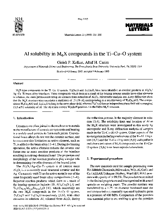 (PDF) Al solubility in M 6X compounds in the Ti-Cu-O system