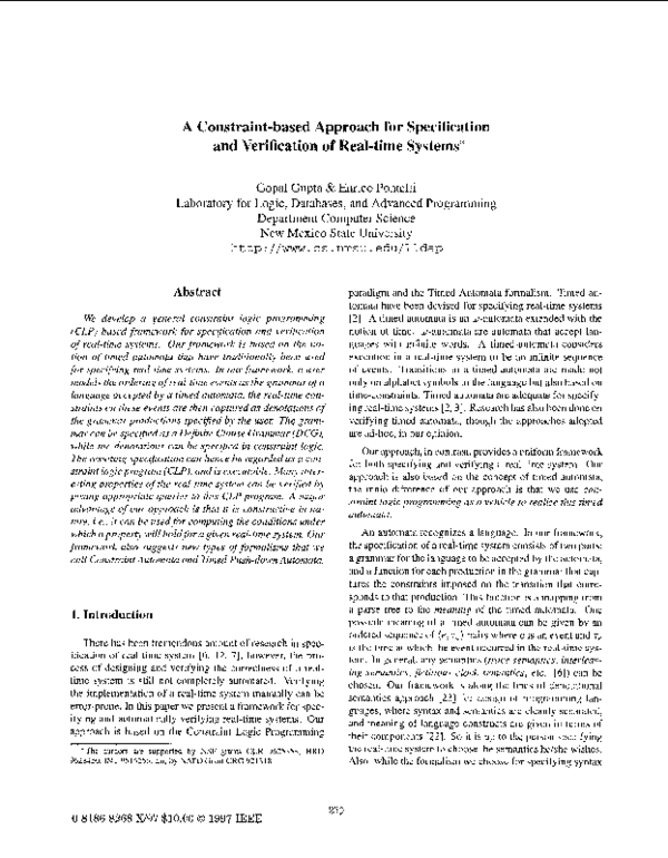 Pdf A Constraint Based Approach For Specification And Verification Of Real Time Systems