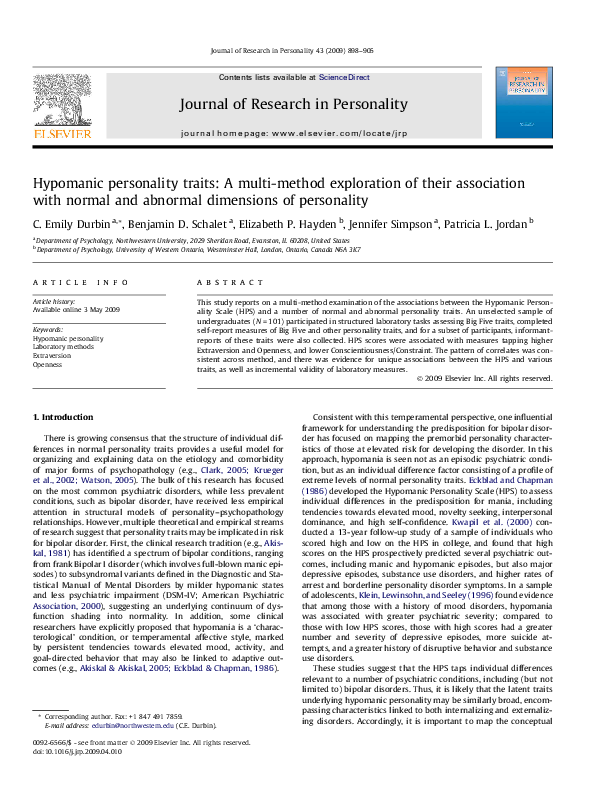 (PDF) Hypomanic personality traits: A multi-method exploration of their ...