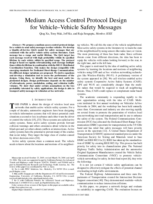 (PDF) Medium Access Control Protocol Design for Vehicle–Vehicle Safety Messages