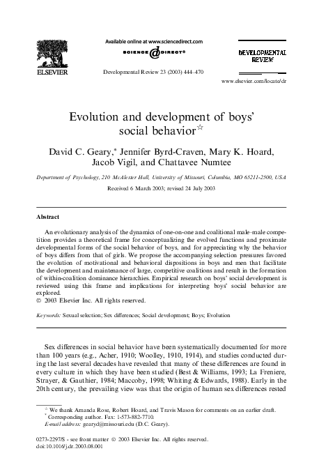 (PDF) Evolution and development of boys’ social behavior