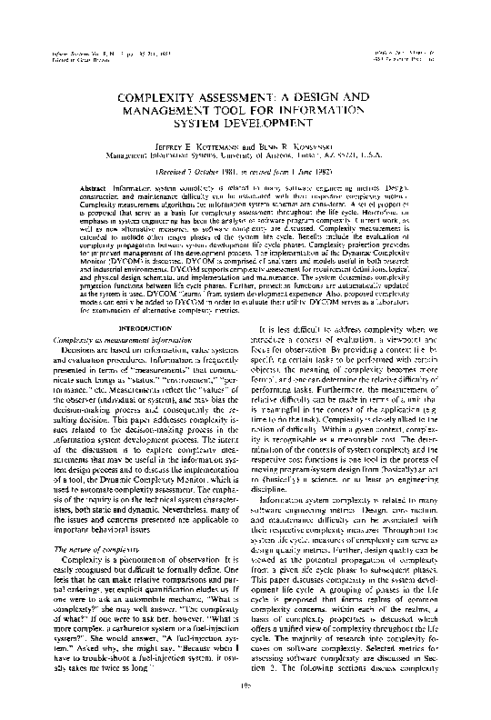 Pdf Complexity Assessment A Design And Management Tool For Information System Development
