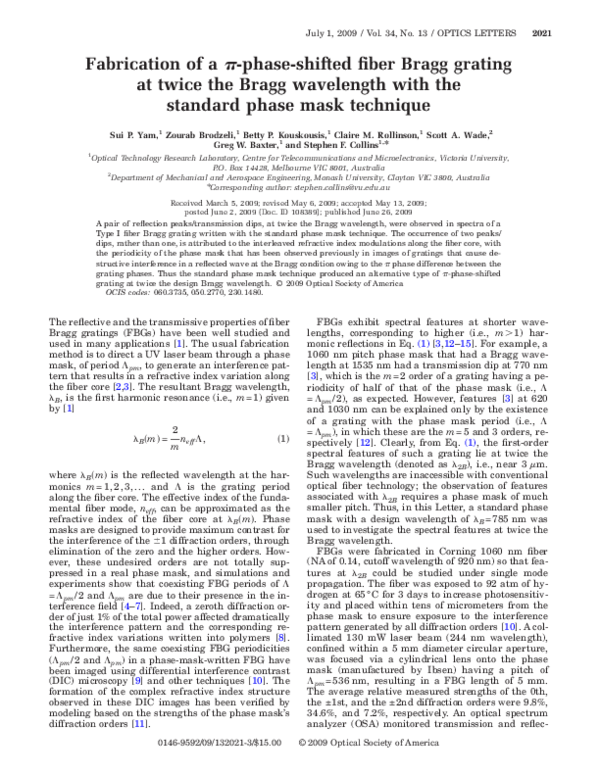 (PDF) Fabrication of a pi-phase-shifted fiber Bragg grating at twice ...