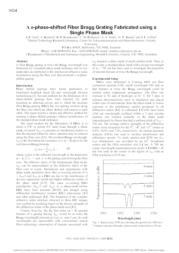 (PDF) A π-phase-shifted fiber Bragg grating fabricated using a single ...
