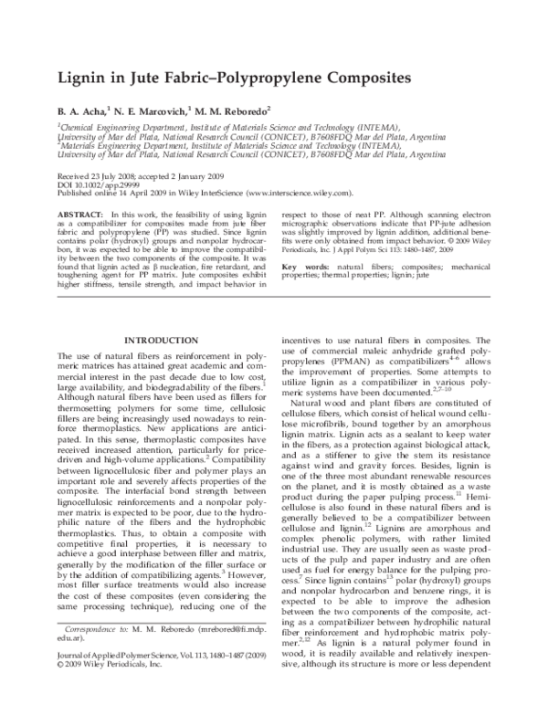(PDF) Lignin in jute fabric-polypropylene composites