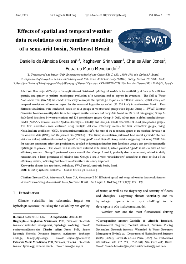 Pdf Effects Of Spatial And Temporal Weather Data Resolutions On Streamflow Modeling Of A Semi