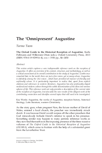 (PDF) "The 'Omnipresent' Augustine": The Oxford Guide to the Historical ...