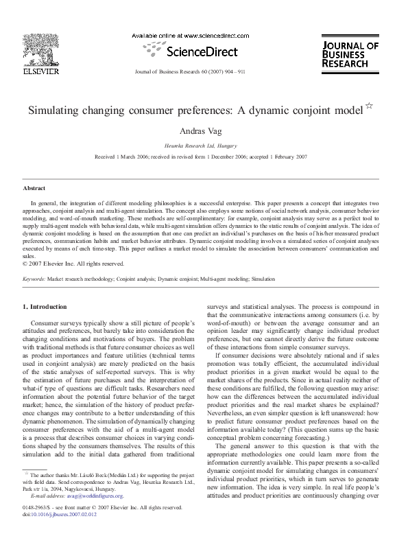 (PDF) Simulating changing consumer preferences: A dynamic conjoint model