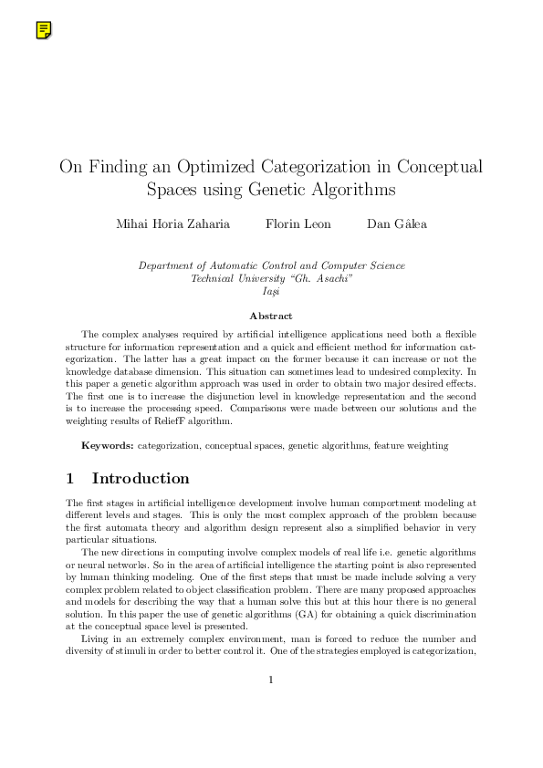 (PDF) On Finding an Optimized Categorization in Conceptual Spaces using Genetic Algorithms