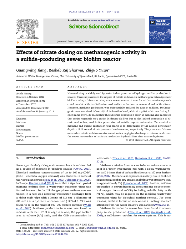 (PDF) Effects of nitrate dosing on methanogenic activity in a sulfide ...